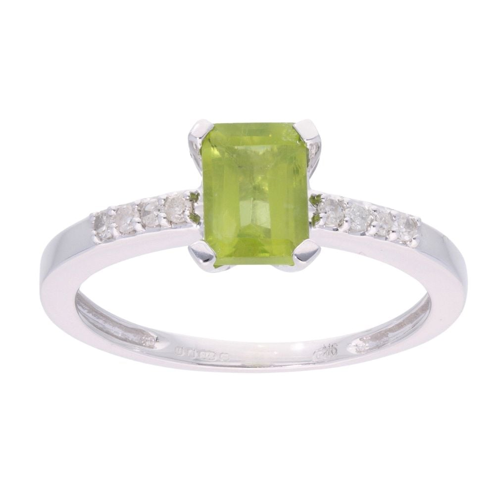 9ct White Gold Peridot and Diamond Rectangular Ring RAMS7820000408 ...