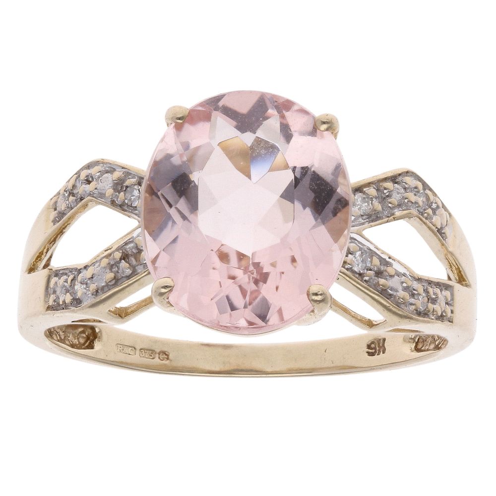 9ct Yellow Gold Morganite and 0.05ct Diamond Single Stone Ring ...