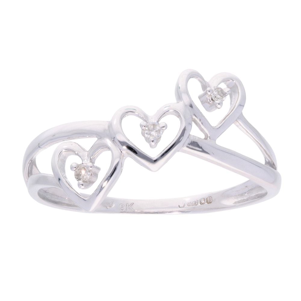 9ct White Gold Triple Heart Diamond Ring RAMS7820000545-N | Ramsdens ...