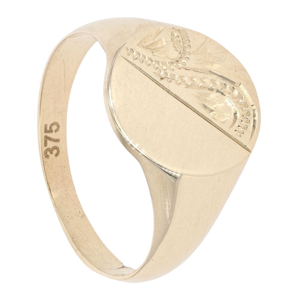 9ct Yellow Gold Half Patterned Signet Ring RAMS4430000051 | Ramsdens ...