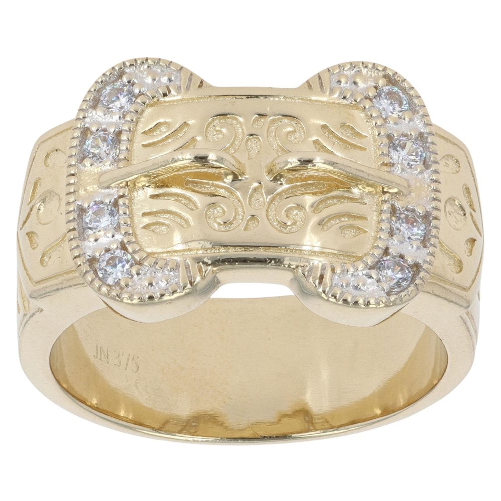 9ct Yellow Gold Cubic Zirconia Patterned Double Buckle Ring ...