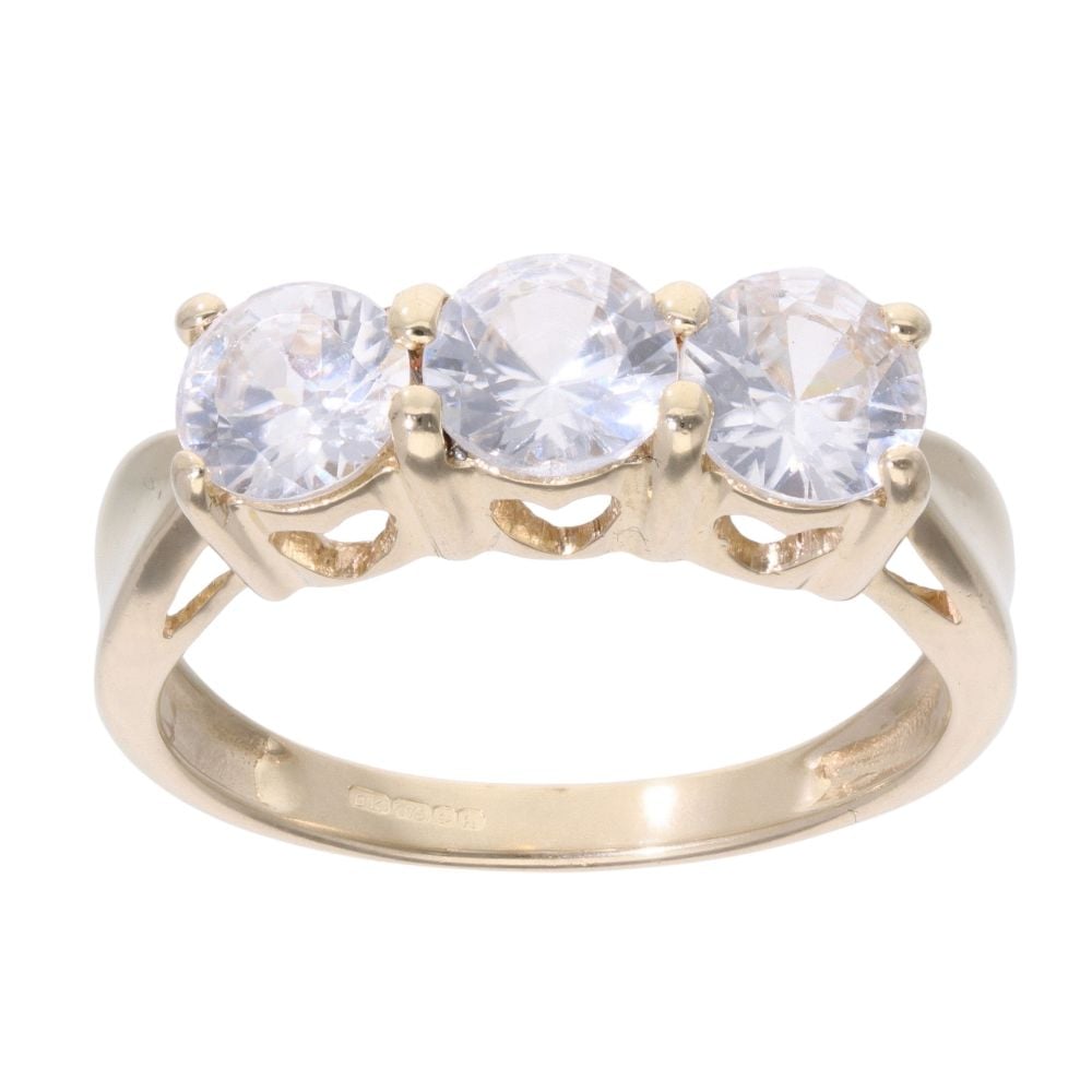 9ct Yellow Gold Three Stone Cubic Zirconia Ring RAMS136302498030 ...