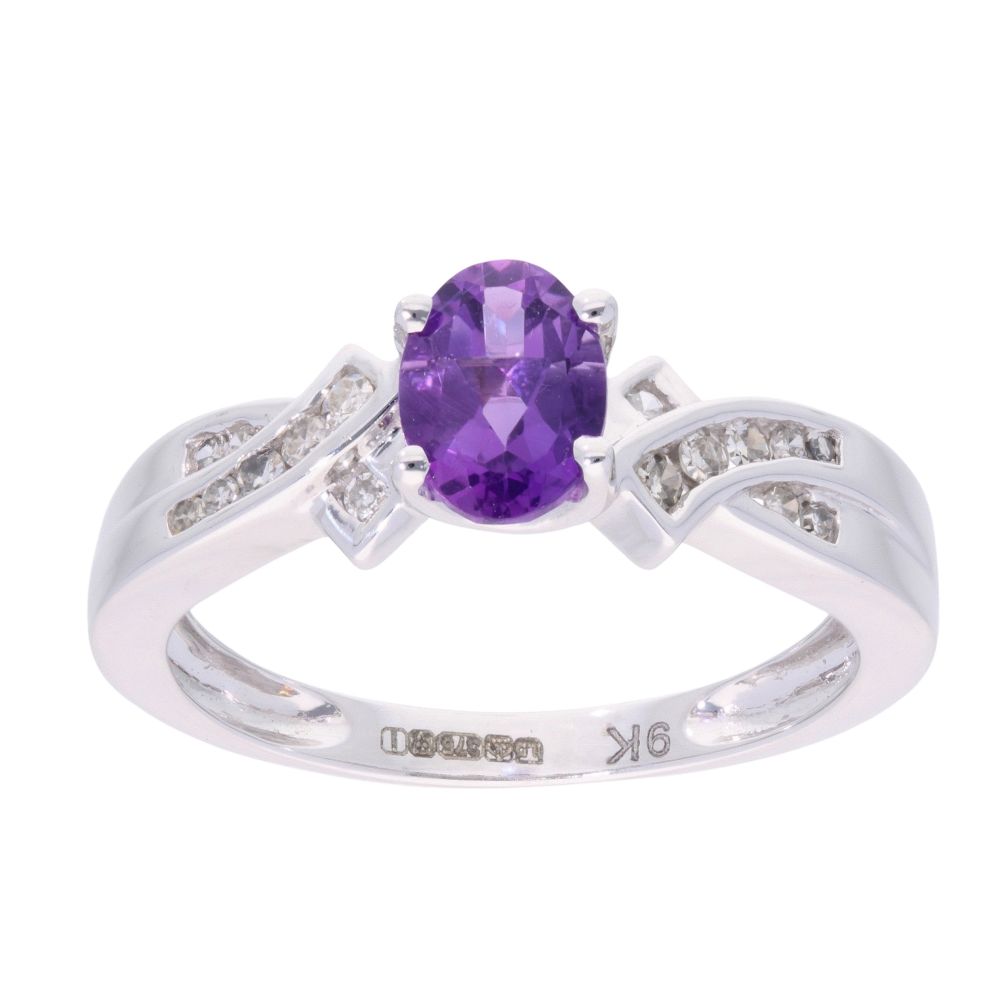 9ct White Gold Amethyst and Diamond Crossover Ring RAMS7820000395 ...