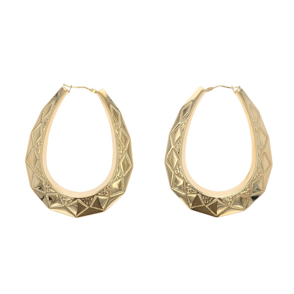 9ct Yellow Gold Large Diamond Cut Creole Earrings RAMS4440001560 ...
