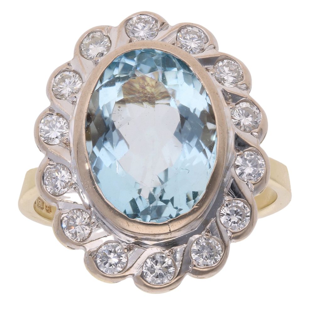 18ct Yellow Gold Aquamarine 0.50ct Diamond Cluster Ring | Ramsdens ...