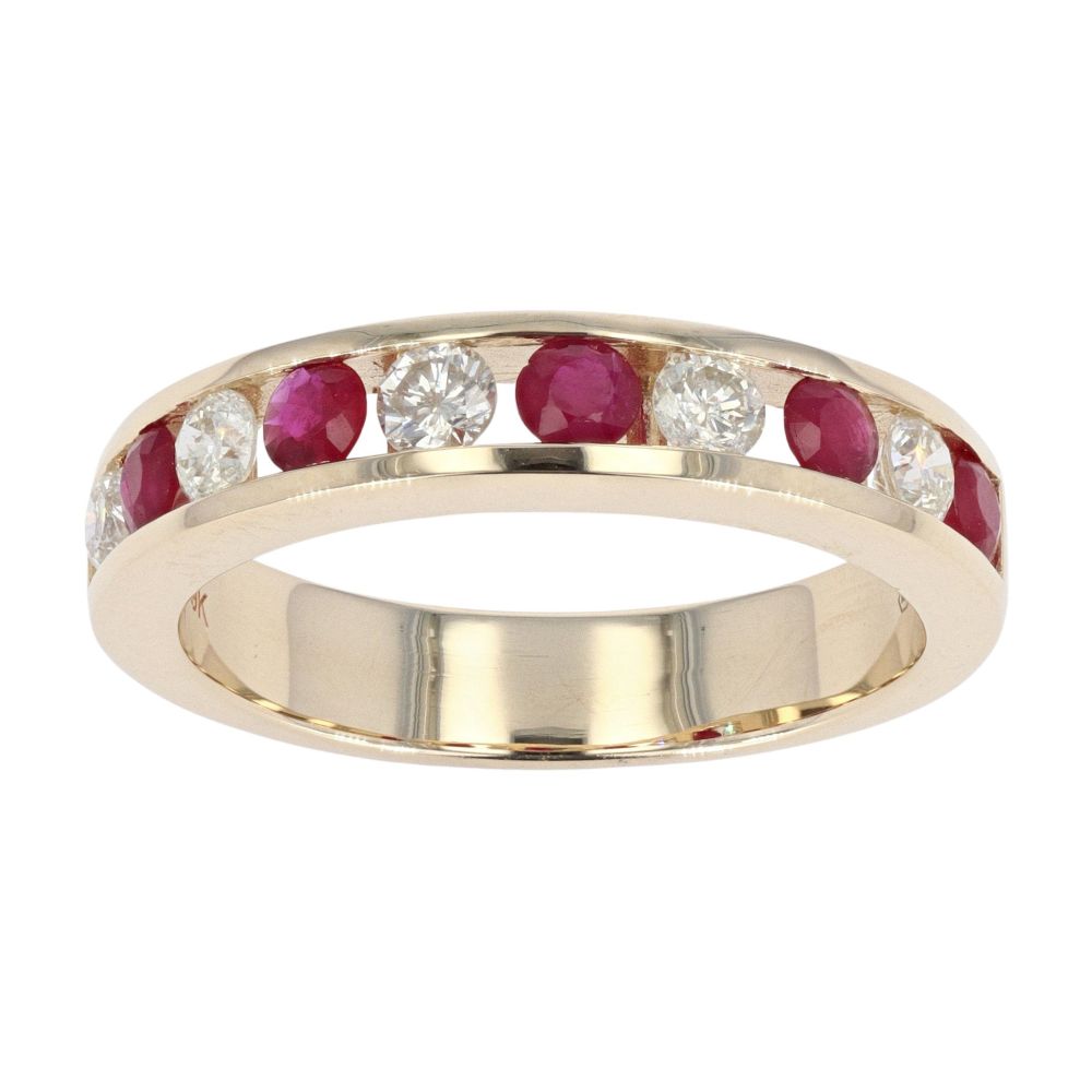 9ct Yellow Gold Diamond And Ruby Half Eternity Ring by Anya Belle ...