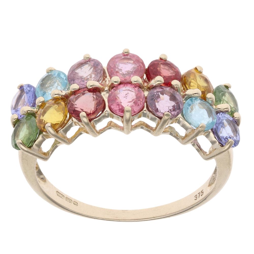 9ct Yellow Gold Multi-Gemstone Cluster Ring RAMS942331147009 | Ramsdens ...