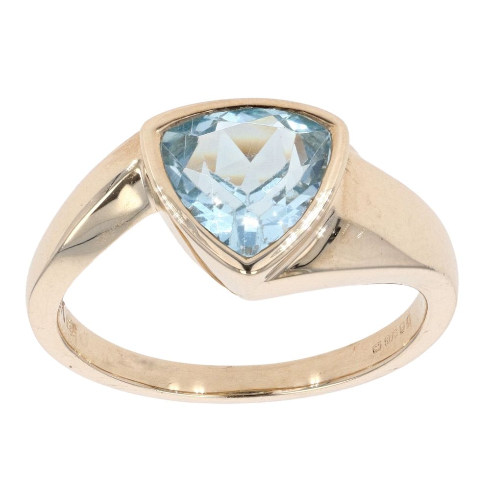 9ct Yellow Gold Created Blue Topaz Triangular Ring RAMS7820000490 ...