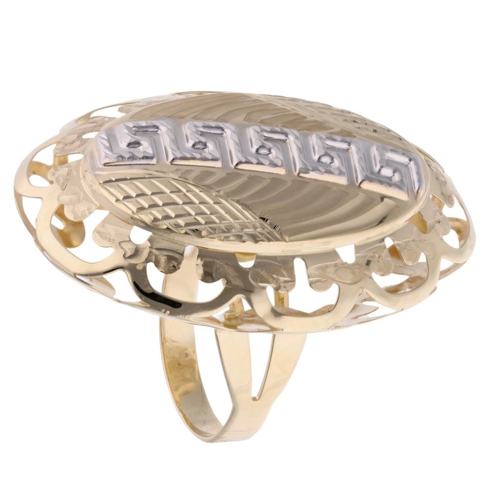 14ct Yellow And White Gold Greek Key Ring RAMS7830000584 | Ramsdens ...