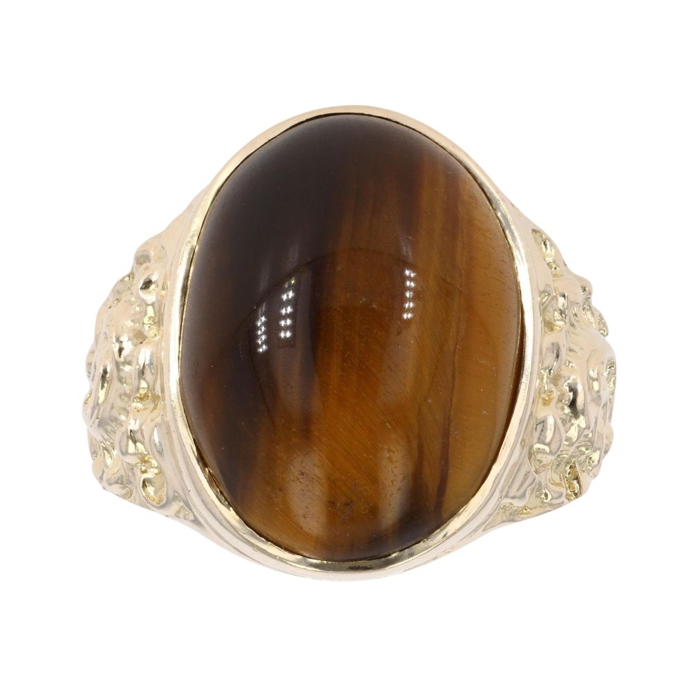 9ct Yellow Gold Tiger Eye Patterned Signet Ring RAMS702321525004 ...