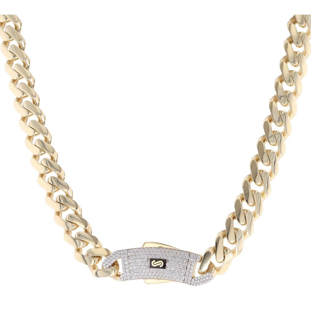 14ct Yellow Gold Monaco Classic Pave Lock Curb Chain 20" RAMS3830003162 ...