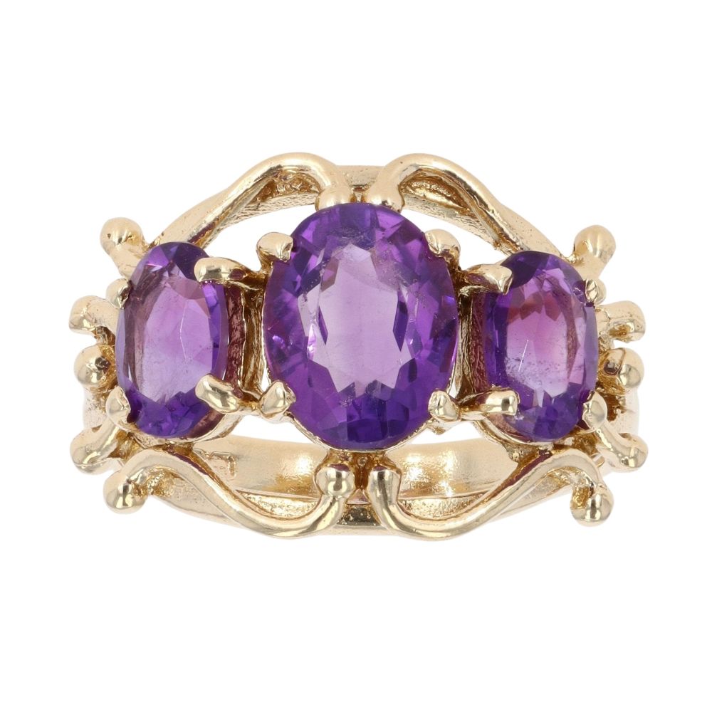 9ct Yellow Gold Amethyst Three Stone Ring RAMS946305740017 | Ramsdens ...