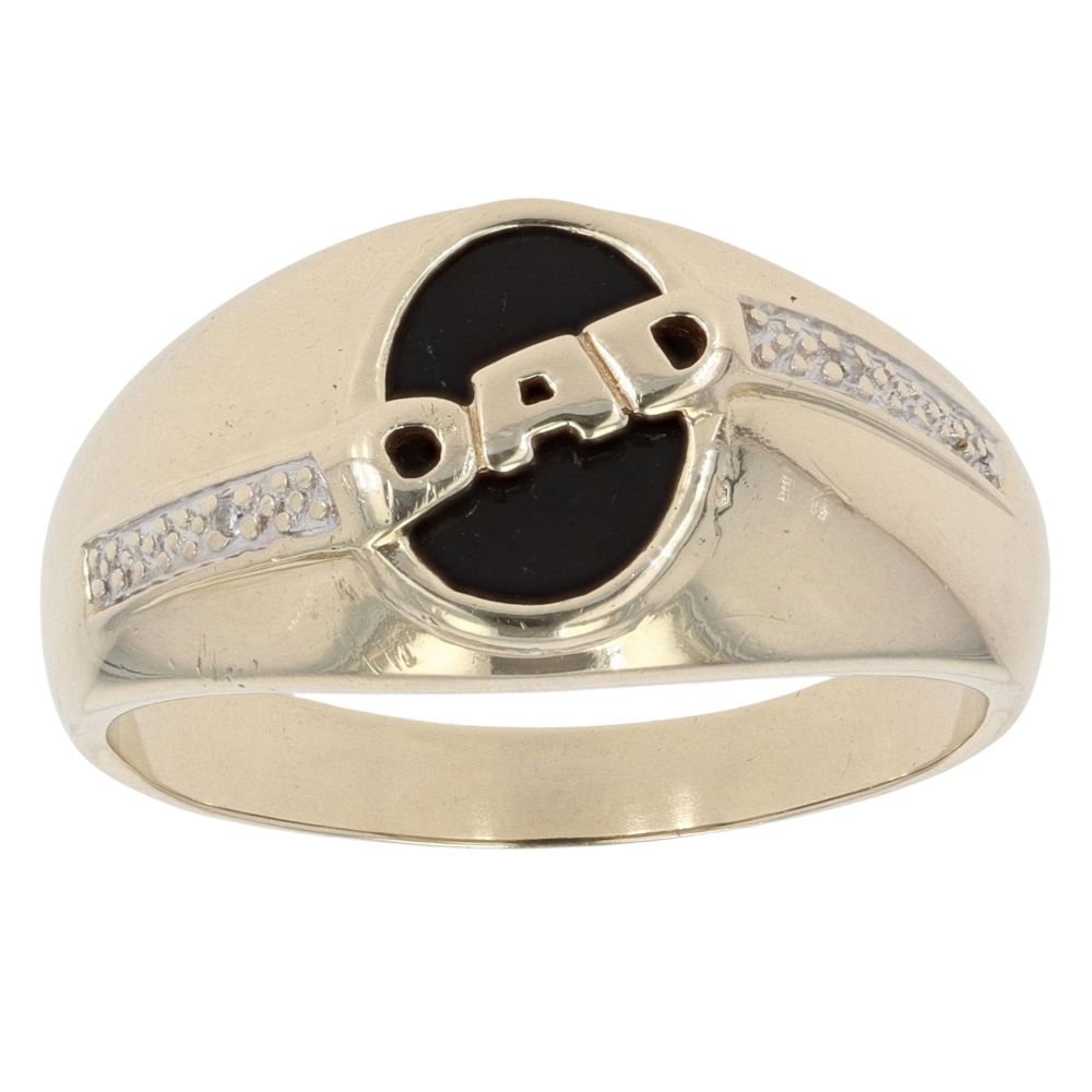 9ct Yellow Gold 0.01ct Diamond Dad Onyx Signet Ring RAMS204601733601 | Ramsdens Jewellery