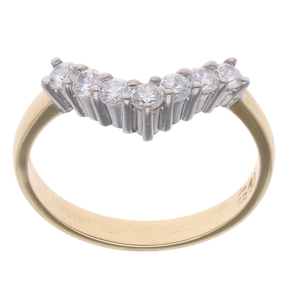 18ct Yellow Gold Cubic Zirconia Wishbone Ring RAMS556340665004 ...