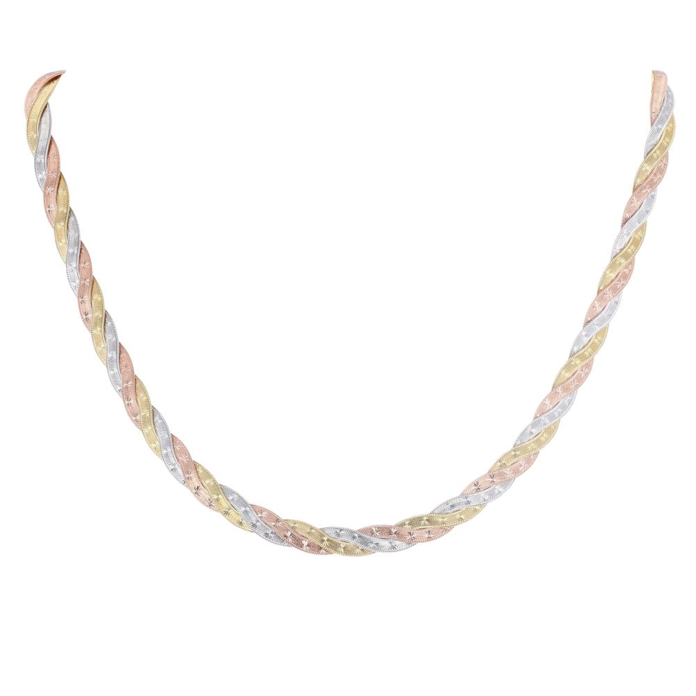 9ct Yellow White And Rose Gold Plait Chain 18" RAMS989299425003 ...