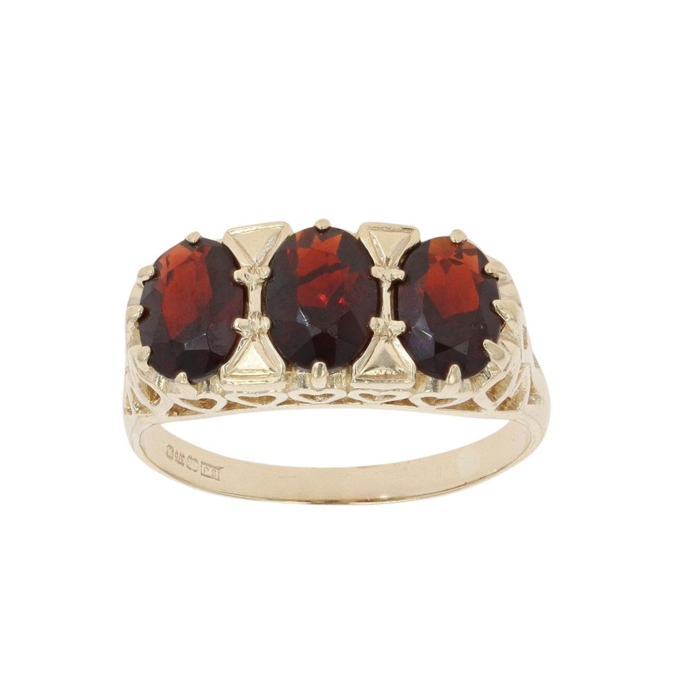 9ct Yellow Gold Three Stone Garnet Ring RAMS676330819004 | Ramsdens ...