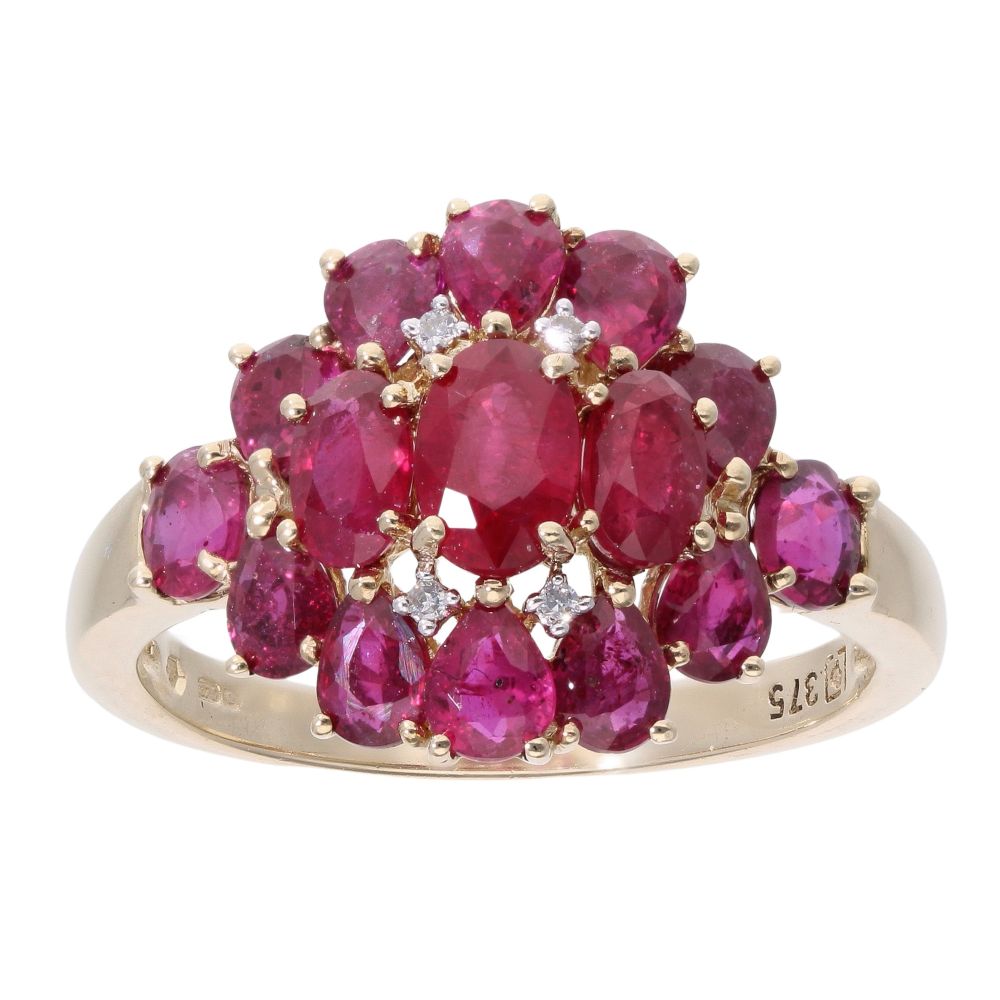 9ct Yellow Gold Ruby and 0.05ct Diamond Dress Ring | Ramsdens Jewellery
