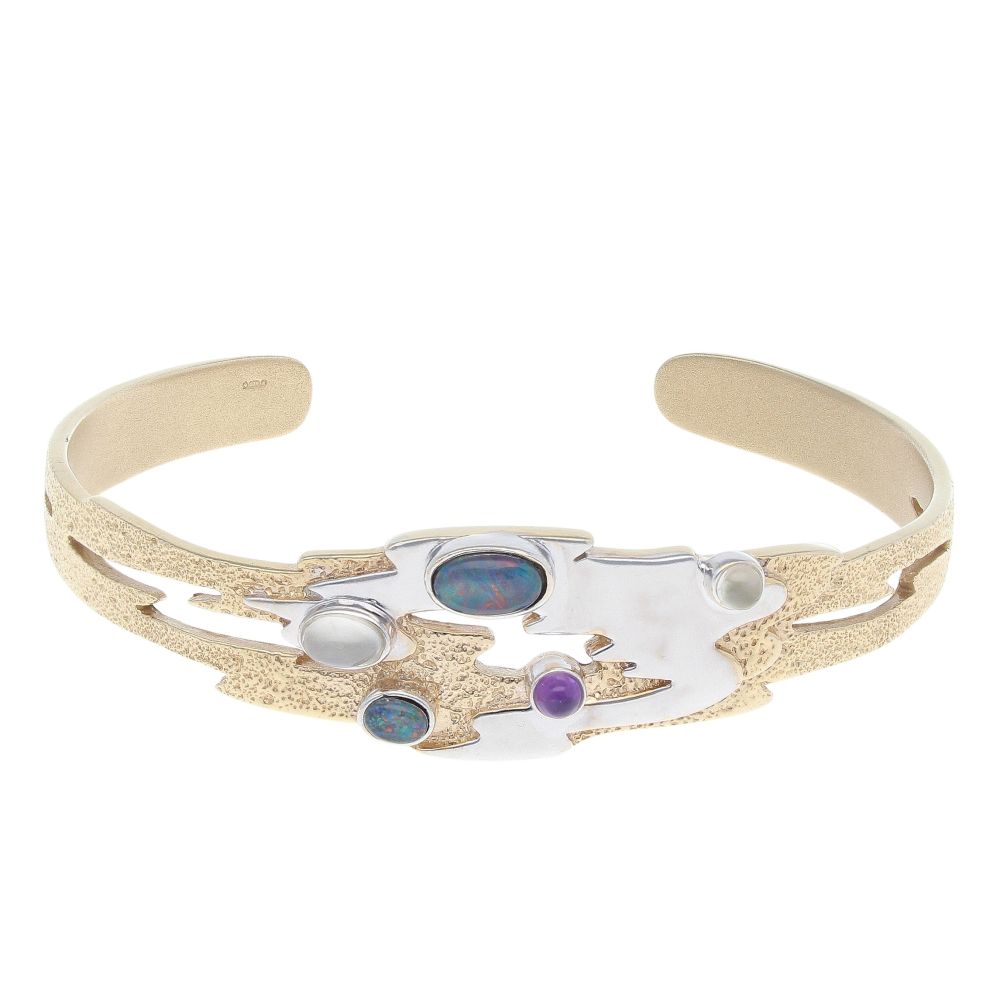 9ct Yellow And White Gold Opal And Amethyst Clogau Bangle ...
