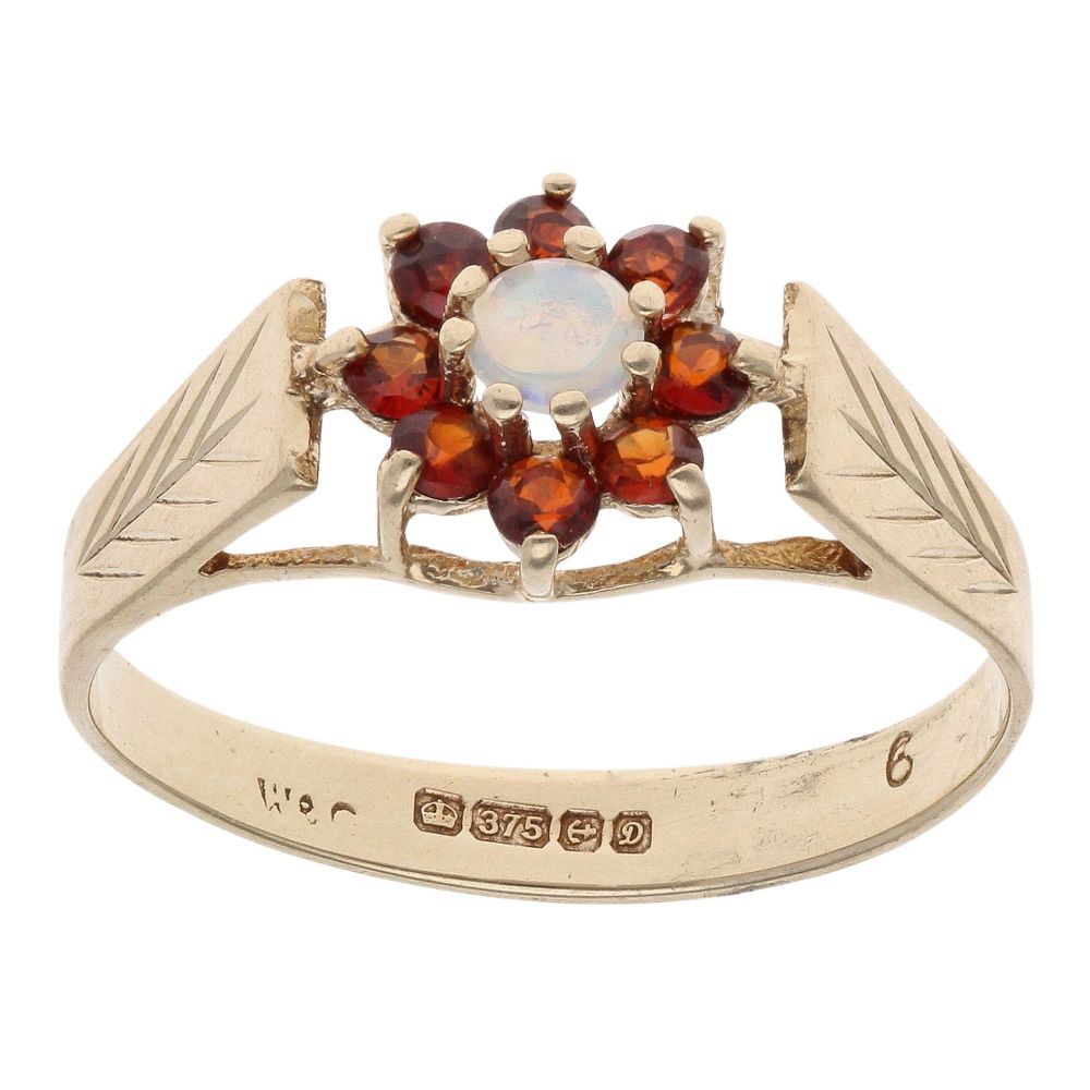 9ct Yellow Gold Garnet And Opal Cluster Ring RAMS897364715019 ...