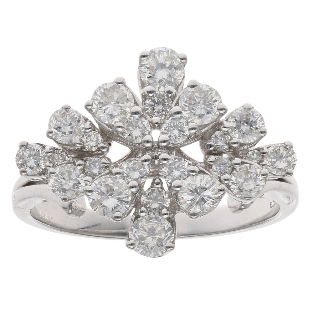 18ct White Gold 1.00ct Brilliant Cut Diamond Cluster Ring ...