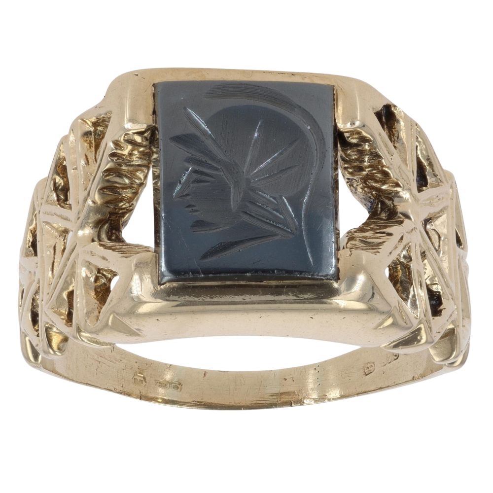 9ct Yellow Gold Hematite Centurion Signet Ring RAMS684354949004 ...