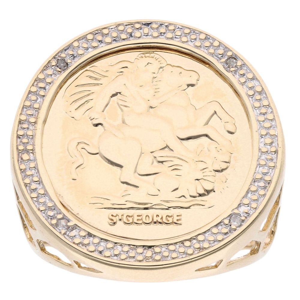 9ct Yellow Gold 0.05ct Diamond St George Coin Ring RAMS746336148014 ...