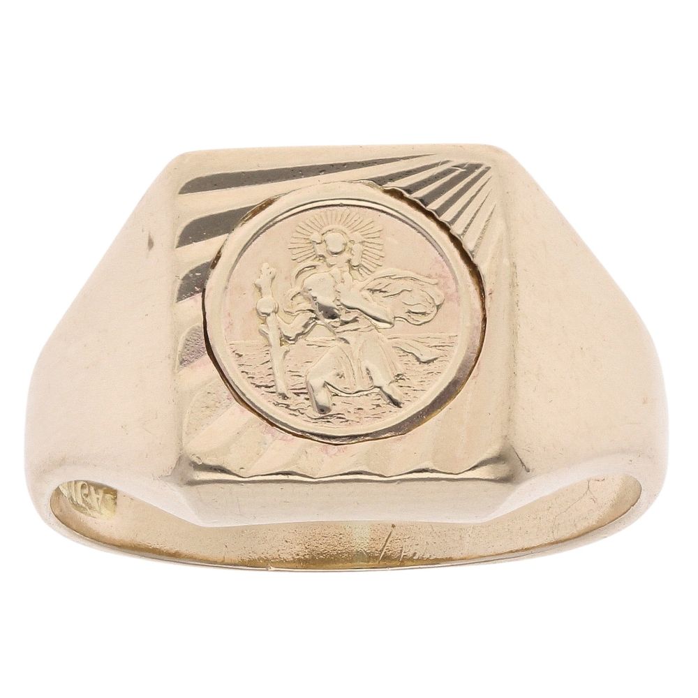 9ct Yellow Gold Square St Christopher Coin Ring RAMS683353642015 ...
