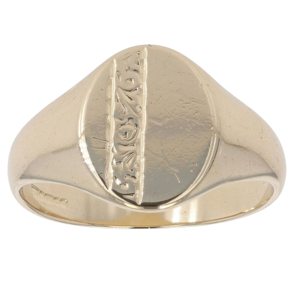 9ct Yellow Gold Patterned Signet Ring RAMS959348656011 | Ramsdens Jewellery