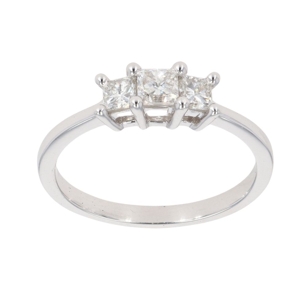 18ct White Gold 0.50ct Princess Cut Diamond Trilogy Ring ...