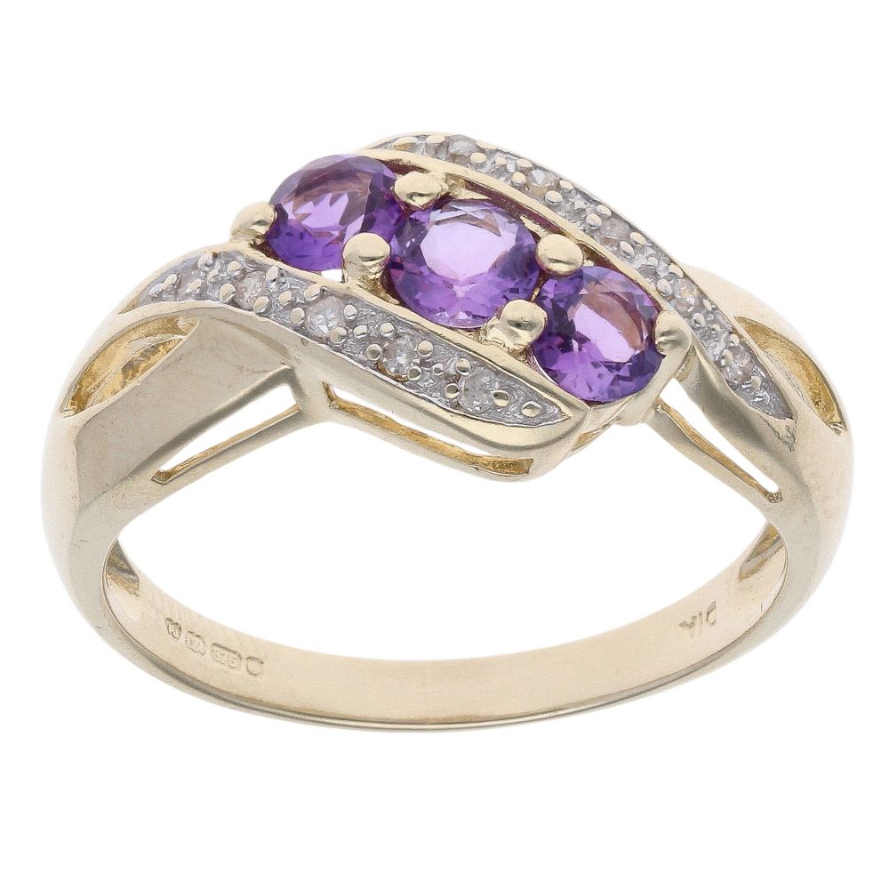 9ct Yellow Gold 0.10ct Diamond And Amethyst Ring RAMS557335100003 ...