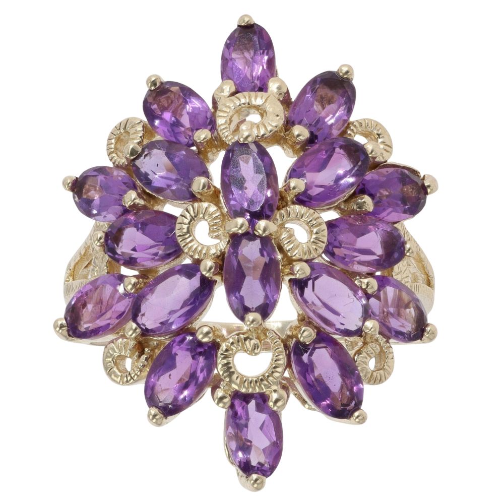 9ct Yellow Gold Amethyst Cluster Ring RAMS557364120007 | Ramsdens Jewellery