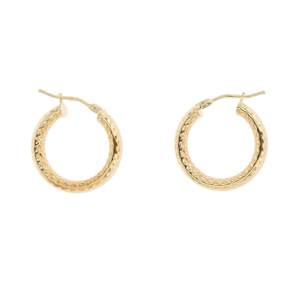 9ct Yellow Gold Bark Hoop Earrings RAMS5630000004 | Ramsdens Jewellery