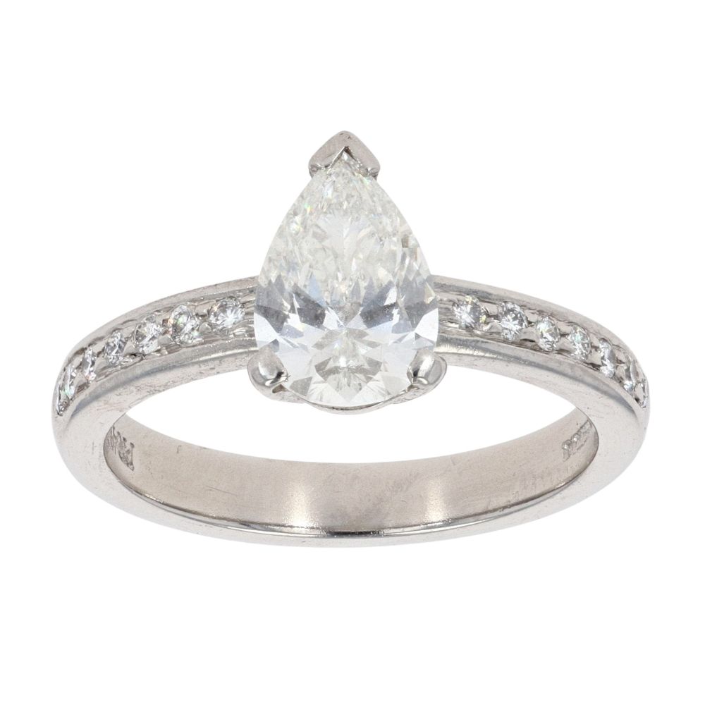 Platinum 1.10ct Pear Cut Diamond Solitaire Ring RAMS970297155013 ...