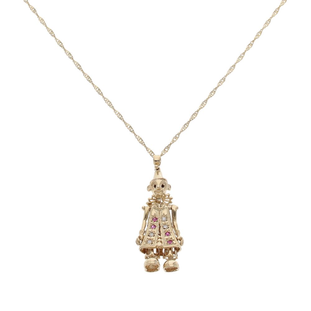 9ct Yellow Gold Multi-Gemstone Clown Pendant And Chain 20 ...