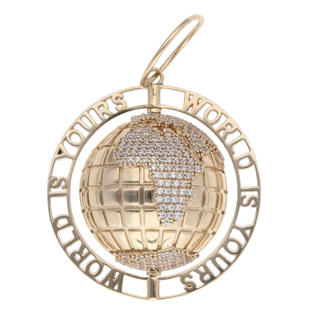 9ct Yellow Gold Cubic Zirconia 'World Is Yours' Globe Pendant ...