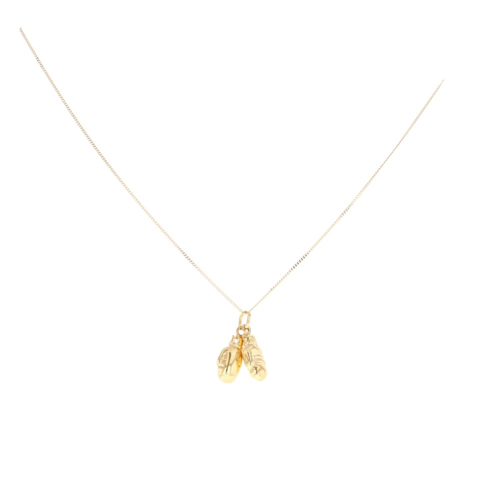 9ct Yellow Gold Plain Pair of Boxing Gloves Pendant And Chain 18 ...