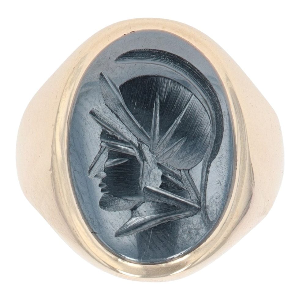 9ct Yellow Gold Oval Hematite Centurion Signet Ring RAMS917344768005 | Ramsdens Jewellery