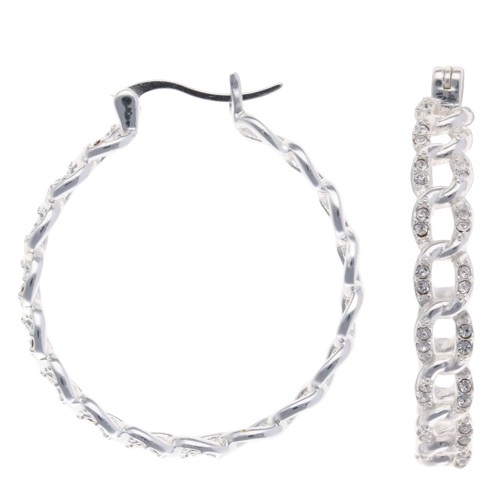 Silver Crystal Chain Hoop Earrings RAMS3300000158 | Ramsdens Jewellery
