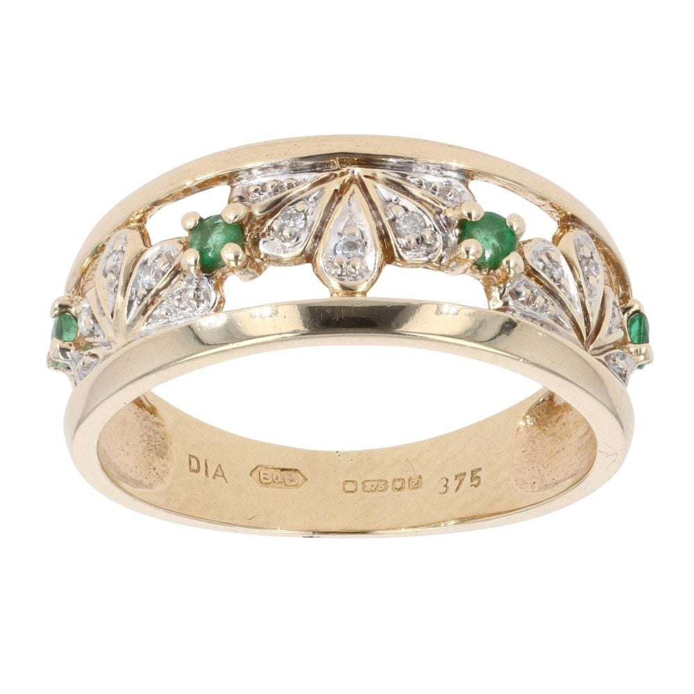 9ct Yellow Gold 0.05ct Diamond And Emerald Fancy Ring | Ramsdens Jewellery