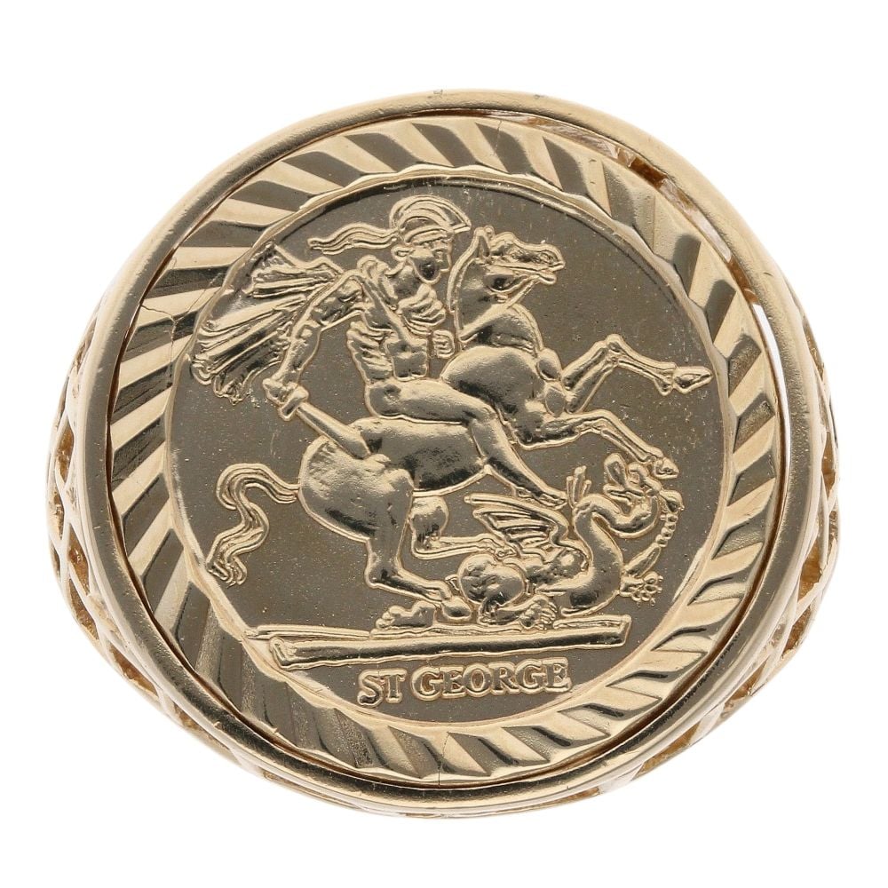 9ct Yellow Gold St George Coin Ring RAMS681354230009 | Ramsdens Jewellery
