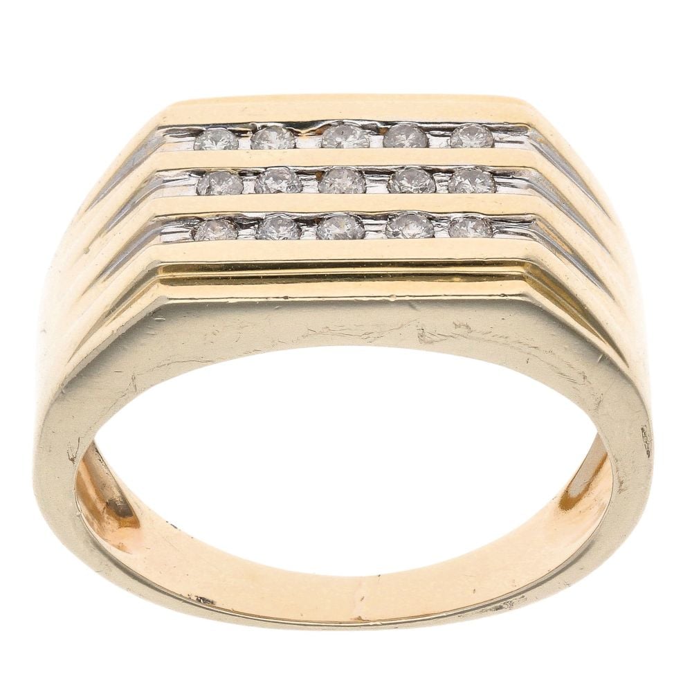 9ct Yellow and White Gold 0.25ct Brilliant Round Diamond Signet Ring ...