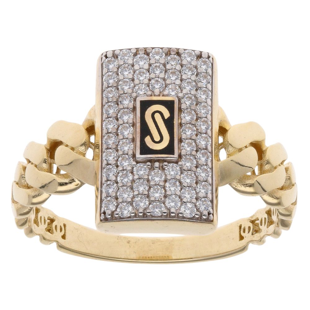 14ct Yellow Gold Monaco Classic Cubic Zirconia Pave Signet Ring ...