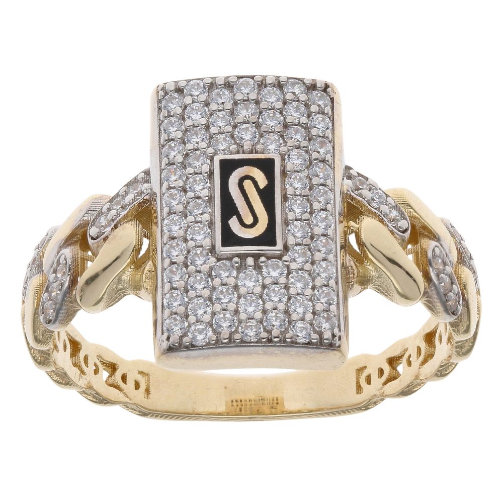 14ct Yellow Gold Monaco Classic Cubic Zirconia Pave Signet Ring ...