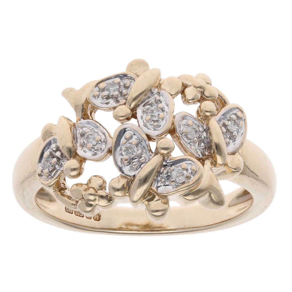 9ct Yellow Gold 0.05ct Diamond Butterflies Ring RAMS220000255003 ...