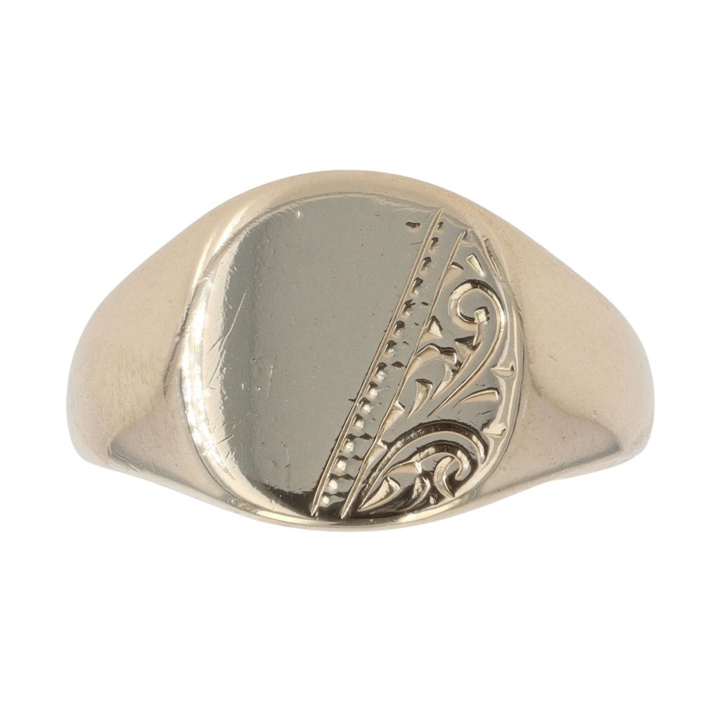 9ct Yellow Gold Patterned Signet Ring RAMS699349879004 | Ramsdens Jewellery