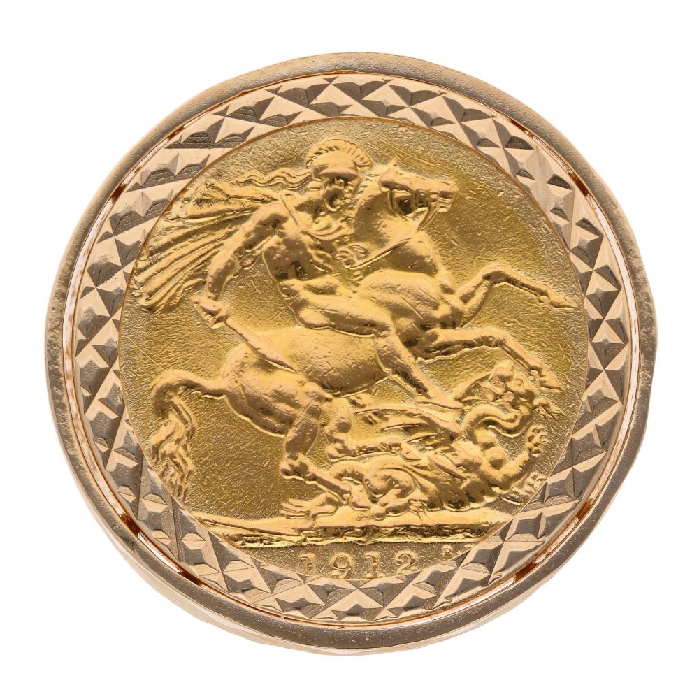 9ct Yellow Gold 1912 George V Full Sovereign Coin Ring RAMS983361303007 ...