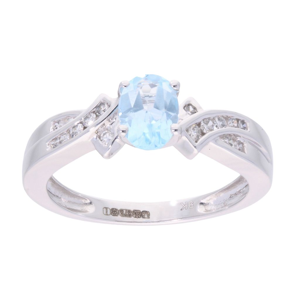 9ct White Gold Blue Topaz and Diamond Crossover Ring RAMS7820000396 ...