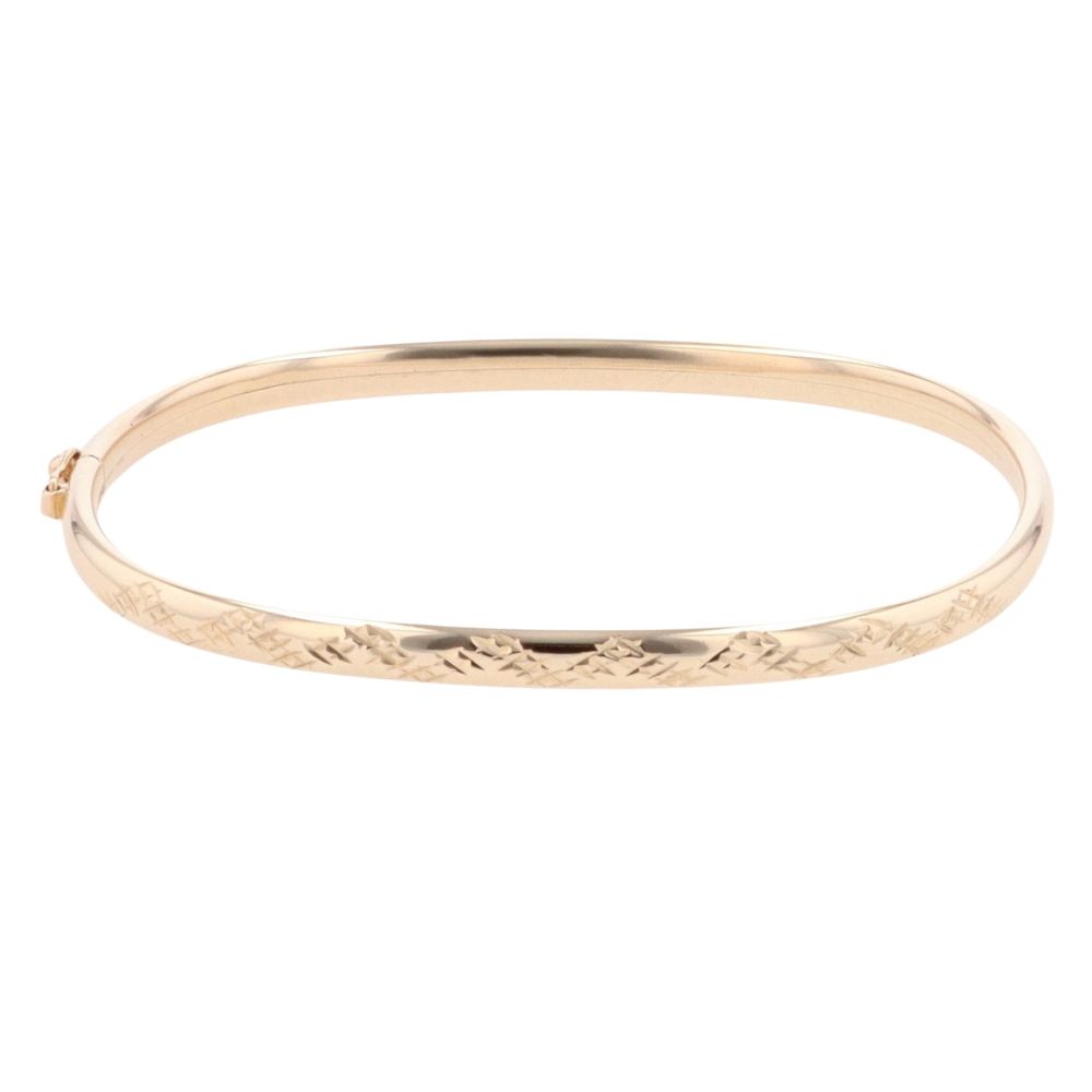 9ct Yellow Gold Patterned Hinged Bangle RAMS995348200013 | Ramsdens Jewellery