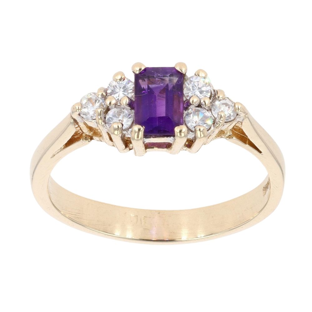 9ct Yellow Gold Amethyst And Cubic Zirconia Ring RAMS764306995002 ...
