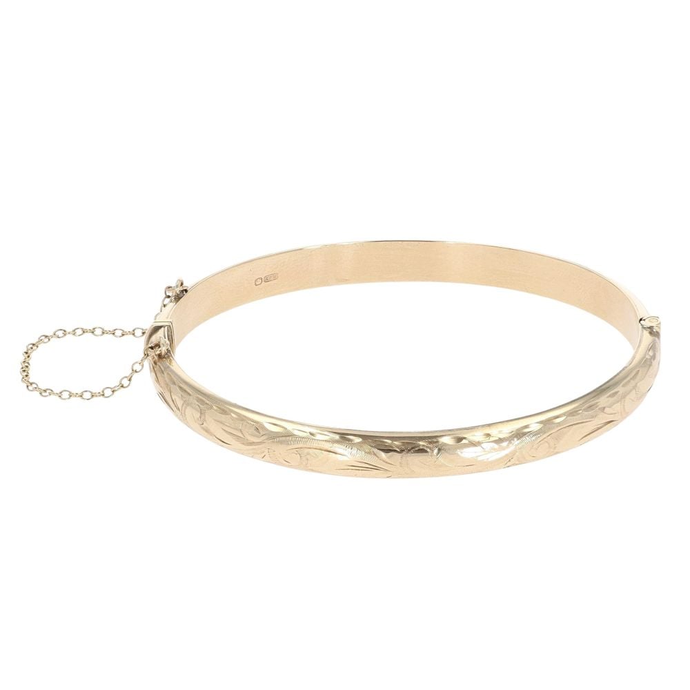 9ct Yellow Gold Patterned Hinged Bangle RAMS959356964017 | Ramsdens Jewellery
